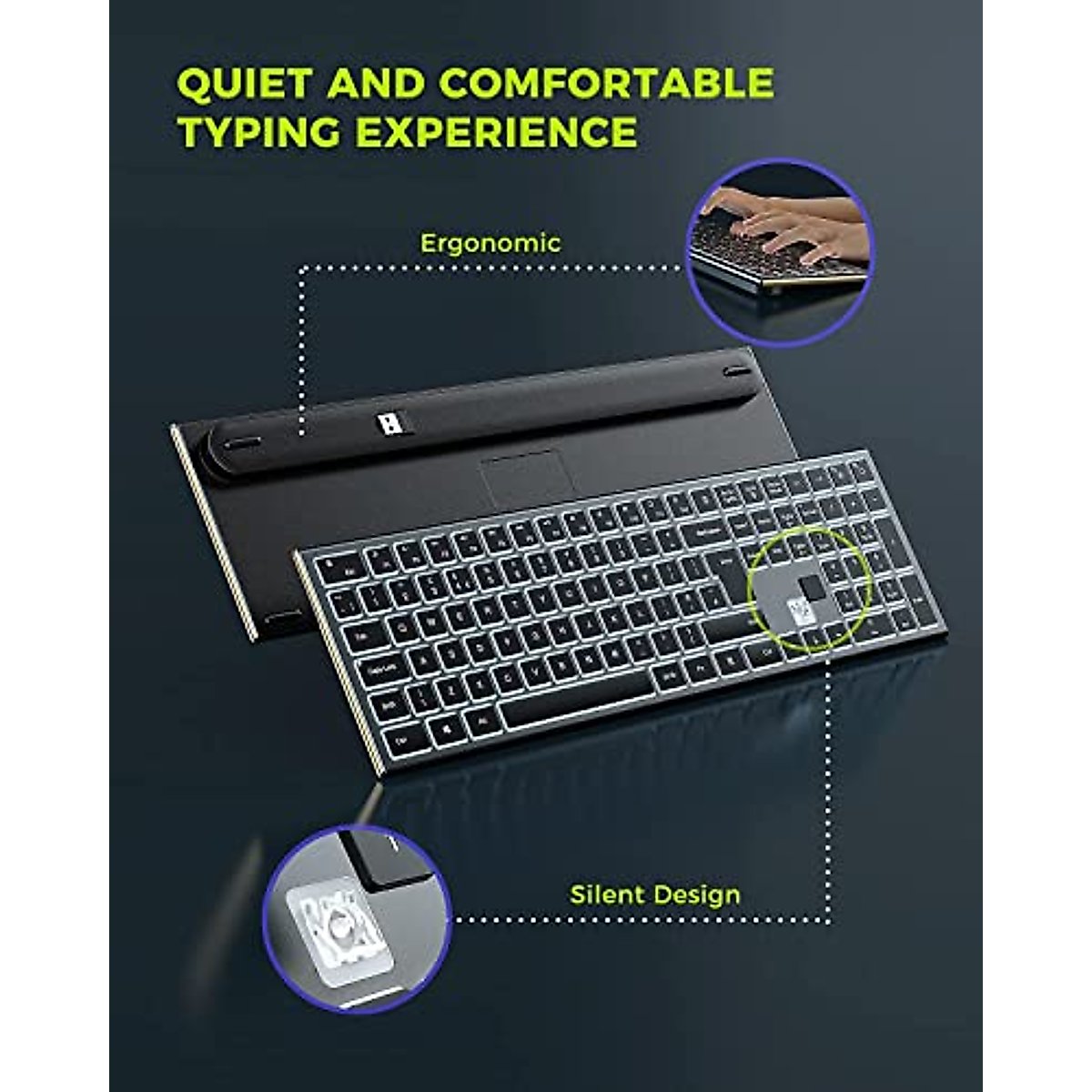 seenda Backlit Wireless Keyboard, 2.4GHz Ultra Slim Rechargeable Keyboard, Illuminated Wireless Keyboard for Computer, Laptop, Desktop, PC, Surface, Smart TV, Windows 10/8/7 (Black and Grey)