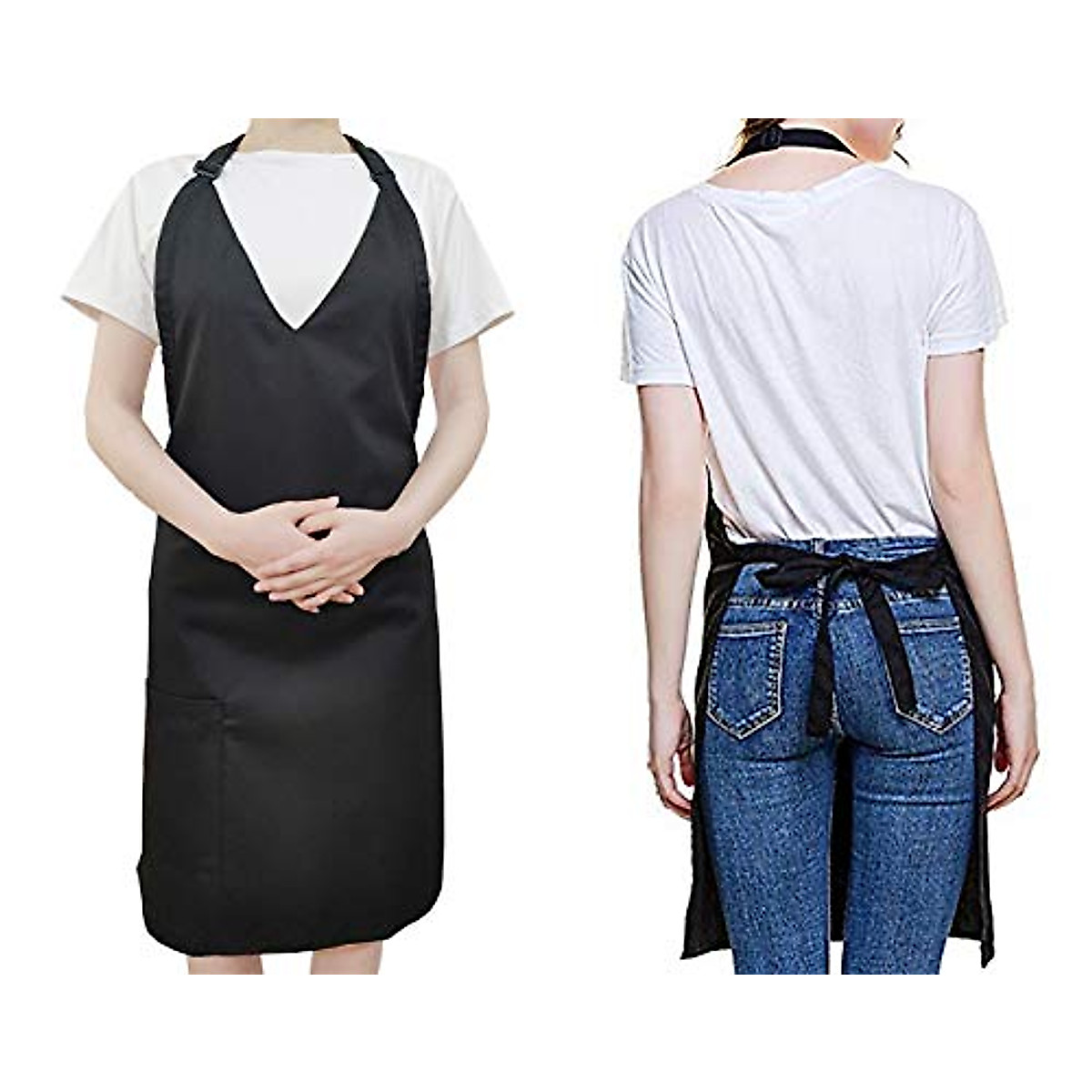 losofar Unisex Black Kitchen Chef V-neck Apron Adjustable Neck Straps Durable BBQ Cooking Works Aprons with Pockets (black)