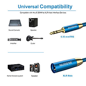NUOSIYA XLR Male to 1/4 (6.35mm) TRS Cables 6ft 2-Pack, Nylon Braided Balanced TRS to XLR Male Gold Plated Speaker Cord Quarter Inch Jack Signal Interconnect Wire for Microphone, Mixer, Amplifier
