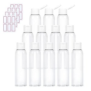 Trendbox 120ml/4oz Clear Plastic Empty Bottles with Flip Cap BPA-Free Travel Containers for Shampoo, Lotions, Liquid Body Soap and Massage Oils - 12 Pack