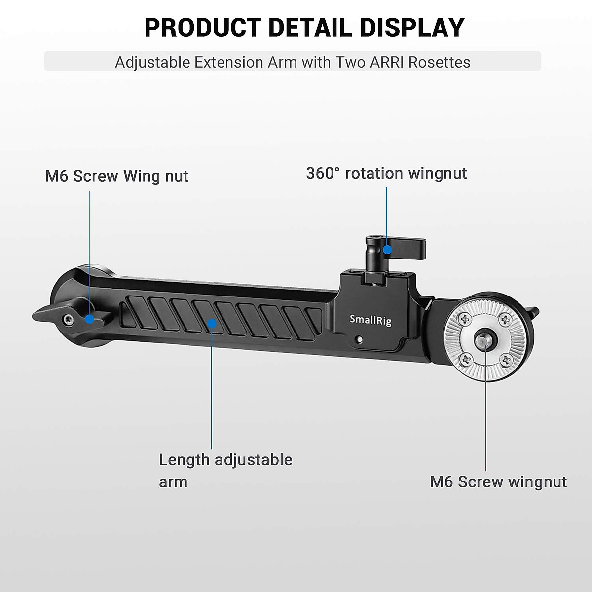 SMALLRIG Rosette Extension Arm Dogbone with Length Adjustable, M6 Rosette 31.8mm - 1870