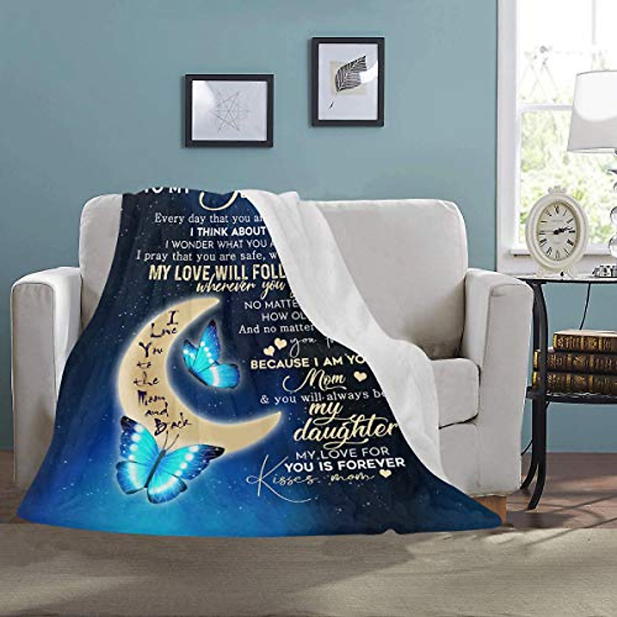 Personalized Fleece Blanket to My Daughter Everyday That You're not with Me I Think of You Best Gift for Daughter from Mom, Dad Great for Birthday Christmas Thanksgiving Graduation (Mom, Fleece)