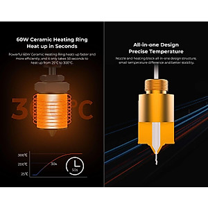 Creality Upgrade Sprite Ceramic Heating Block Kit Hotend Replacement for Sprite Extruder,60W Hot End Fast Heating to 300℃ Bimetal HeatBreak for Sprite Extruder Pro,Ender 3 S1/Pro/Plus,CR-10 Smart Pro