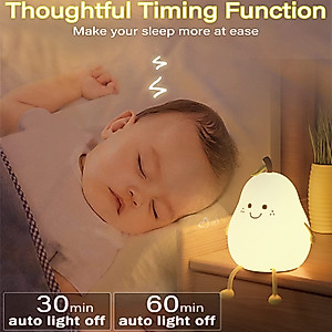 Aokpsrt Cute Night Light Rechargeable with 7 Color Changing and Timer, Kids Pear Night Light for Toddler Baby Christmas Gifts, Touch Portable LED Silicone Lamp for Nursery