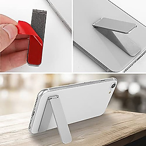 TIESOME Ultra-Thin Mobile Phone Holder, Foldable Mini Phone Kickstand Portable Phone Stand Adjustable Angle for Phone and Phone Case Universal Model (Silver)