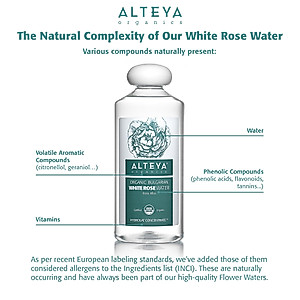 Bulgarian White Rose Water (Rosa Alba) - 100% Pure USDA Certified Organic Face Toner - 17 Fluid Ounces