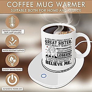 Sisters Gifts from Sister - Mothers Day Birthday Gifts for Sister - Best Bday Gift for Big Little Sister, Smart Warmer Thermostat Coaster with Mug, Beverage Warmer Maintain Temperature 120℉-140℉