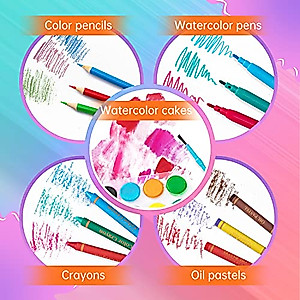Ayliwee Art Set，Portable Drawing Painting Art Supplies，Gifts for Kids Girls Boys Teens Adults 6-8-9-12 ，Coloring Art Kit Gift Case: Crayons, Oil Pastels,Colored Pencils, Watercolors case,Paper (Pink)