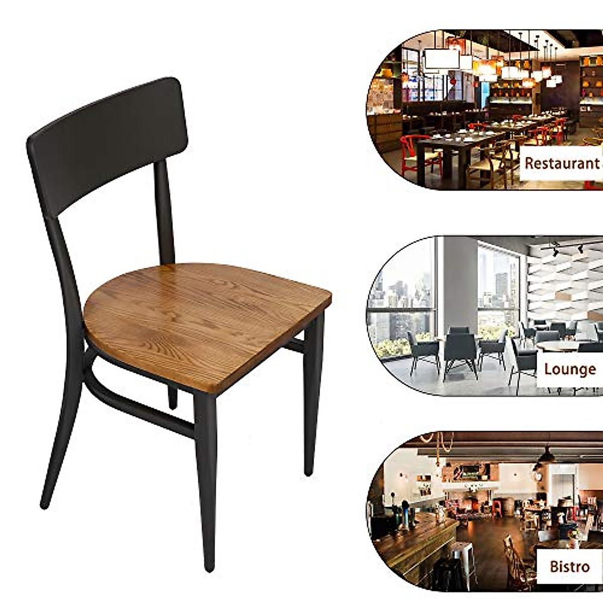 LUCKYERMORE Heavy Duty Dining Chairs Set of 2, Wood Metal Kitchen Chair,Mid-Century Modern Industrial,No Assembled for Dining, Living Room, Bistro,Dark Grey Frame+Soild Wooden Seat