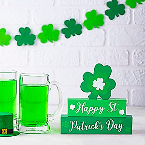 Happy St Patrick's Day Wooden Table Decorations and Happy Easter Centerpiece with Colorful Bunny and Eggs Signs