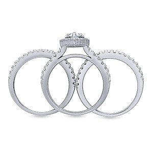 BERRICLE Sterling Silver Halo Wedding Engagement Rings Pear Cut Cubic Zirconia CZ Ring Set for Women, Rhodium Plated Size 10