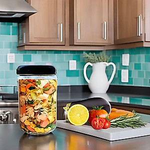 Mason Jars 32 oz Jars with Extra Wide Mouth Lids - Set of 2 Glass Storage Jars With Lids, BPA Free and Food Safe, Yogurt Jars With Lids, (2 Black Dome Plastic Lids)