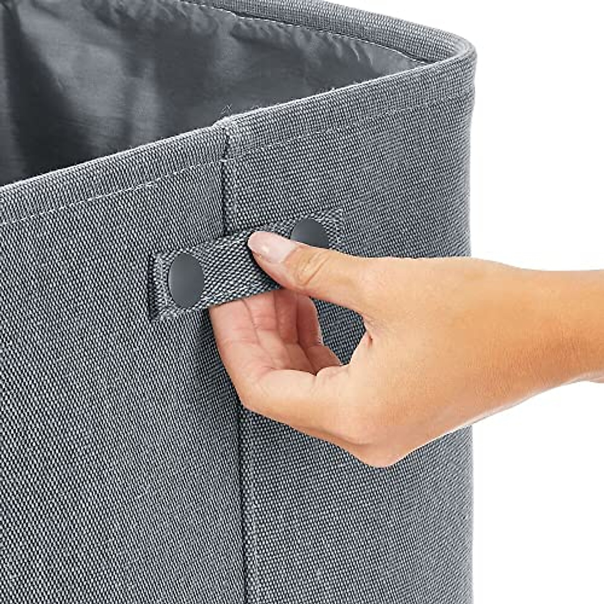 mDesign Soft Cotton Fabric Bathroom Storage Bin with Handles - Organizer for Towels, Toilet Paper Rolls - for Closets, Cabinets, Shelves - Textured Weave, 2 Pack - Charcoal Gray