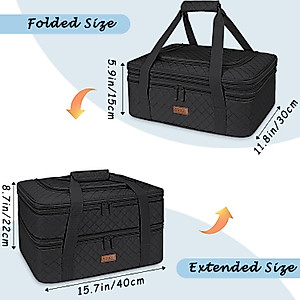 Vuudh Quilted Double Decker Casserole Carrier - Expandable Dish Carrying Case for Hot or Cold Food, Lasagna Holder for Potluck Parties, Picnic, Beach, Fits 9"×13" Baking Dish (Black)