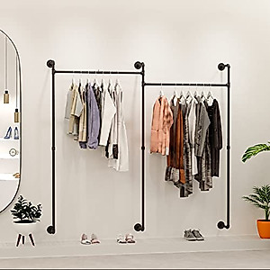 MOUTIK Industrial Pipe Retail Clothes Rack: Wall Mounted Heavy Duty Closet Storage Metal Rod - Iron Garment Hanging Bar Commercial Racks for Clothing Hanger Bedroom Wall Storage