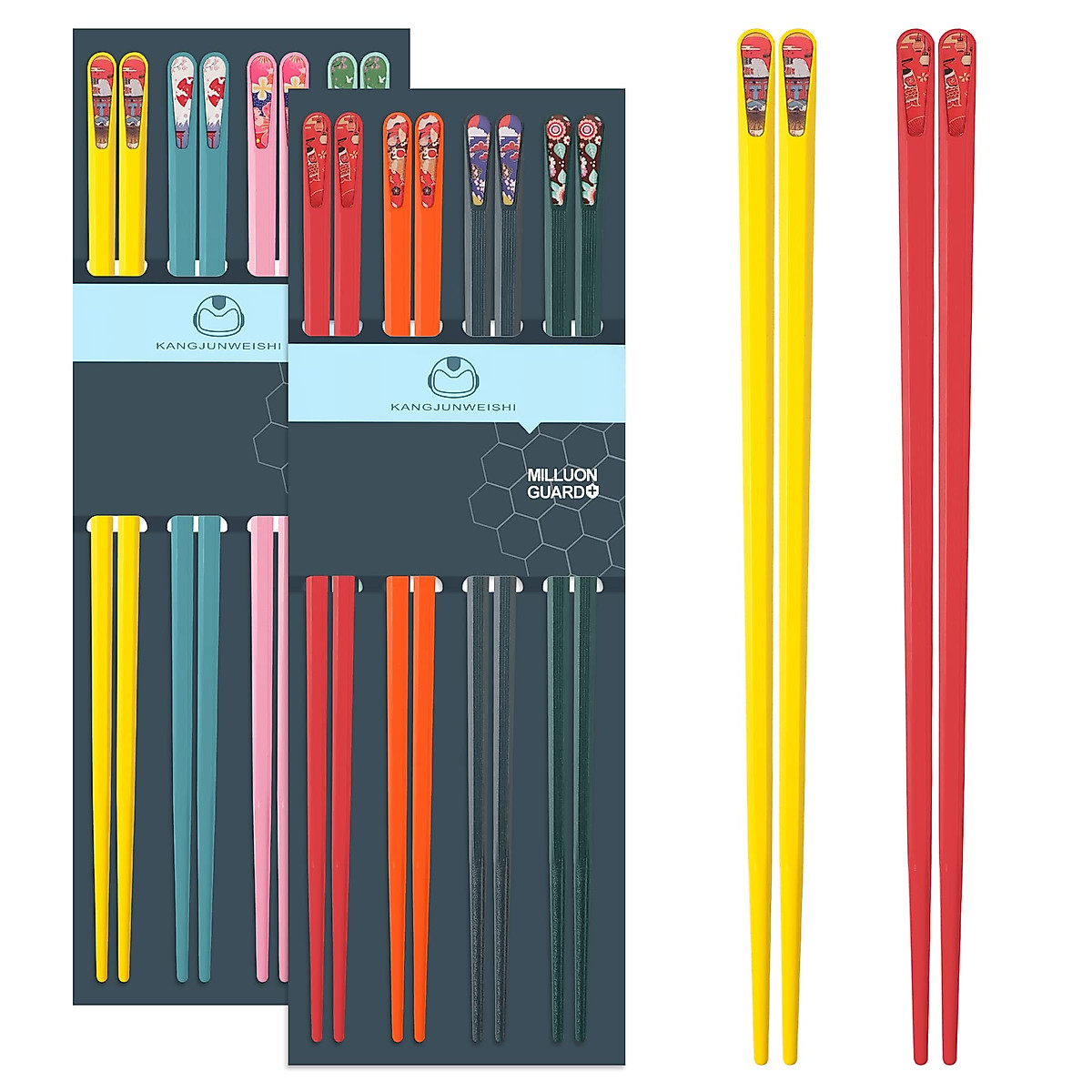 Japanese Style 5 Pairs Fiberglass Chopsticks-Reusable Chopsticks Dishwasher Safe, 9.57 inch/24.3cm Non-Slip Family/ Hotel/ Restaurant Chinese Chop Stick, Gift Set, Dark Green