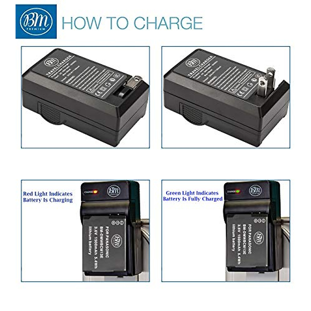 BM Premium 2 Pack of DMW-BCM13E Batteries and Charger for Panasonic Lumix DC-TS7,DMC-FT5A, LZ40, TS5, TS6, TZ37, TZ40, TZ41, TZ55, TZ60, ZS27, ZS30, ZS35, DMC-ZS40, DMC-ZS45, DMC-ZS50 Digital Cameras