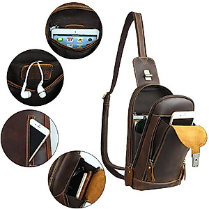 Leathario Men's Leather Sling bag Chest bag One shoulder bag Crossbody Bag Backpack for men