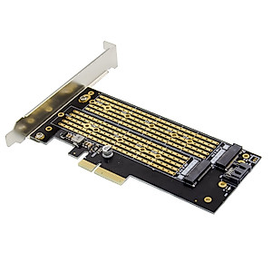 Dual M.2 PCIE Adapter, NGFF SSD to PCIE SATA Dual-Disk Adapter Expansion Card Supports MKey BKey Wiring PCIE 3.0X 4 Full Speed, Desktop PC Installation