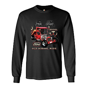 Ford Model T Old School Ride Long Sleeve T-Shirt Vintage Hot Rod Licensed Black Medium