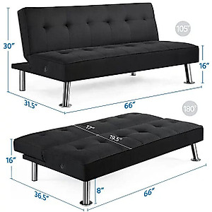 Convertible Folding Futon Sofa Bed,Modern Fabric Sleeper Couch Bed with 2 USB Ports,Recliner Sofa with Chrome Legs for Living Room Dorms Apartment Office