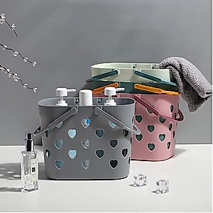 3Pack Portable Shower Caddy Tote Plastic Storage Basket，Heart Shaped Bath Basket Storage Basket with Handle for Bathroom, Pantry, Kitchen, College Dorm