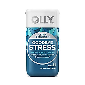 OLLY Ultra Strength Goodbye Stress Softgels, GABA, Ashwagandha, L-Theanine and Lemon Balm, Stress Relief Supplement - 60 Count