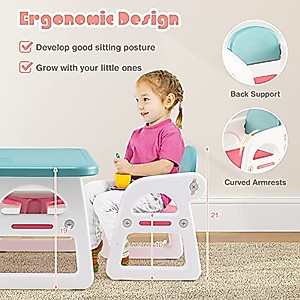 Costzon Kids Table and Chair Set, 3-Piece Plastic Activity Table with Building Blocks, Storage Shelf for Children Reading, Drawing, Writing, Arts & Crafts, Toddler Table and Chair Set (Blue)