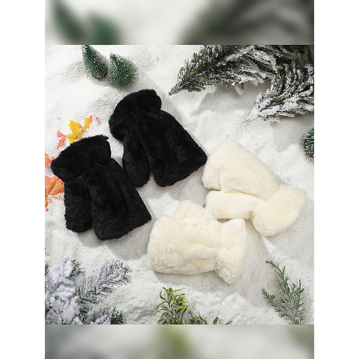 2 Pairs Winter Fingerless Gloves Faux Fur Fingerless Gloves Warm Furry Gloves Convertible Fingerless Gloves Half Finger Arm Warmer Gloves Soft Smooth Furry Gloves Rabbit Fur Mittens for Girls