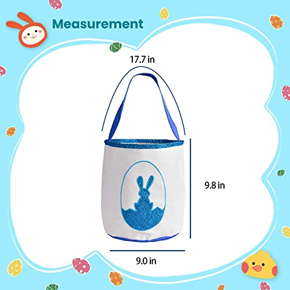 FUN LITTLE TOYS Kids Easter Basket Canvas Easter Bunny Bag for Kids Large Blue Easter Basket