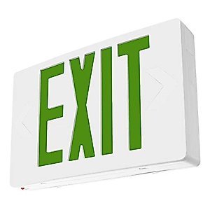 LFI Lights | Green Self Testing Exit Sign | All LED | White Thermoplastic Housing | Hardwired with Battery Backup | Optional Double Face and Knock Out Arrows Included | UL Listed | LED-G-W-ST