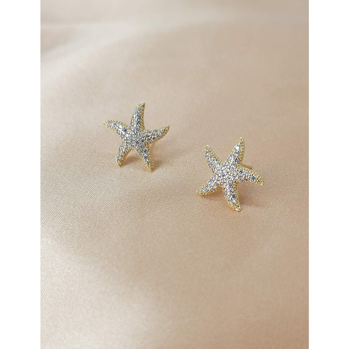 Starfish Stud Earrings for Women - CZ Paved Starfish Stud Earrings - Charm Starfish Earrings Plated in 14k Gold/White Gold