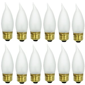 Sunlite Incandescent 25 Watt Flame Tip Chandelier 178 Lumens Frost Light Bulb 12 Pack