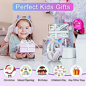 TOKANI Wireless Over-Ear Headphones with Microphone, Bluetooth Cat Ear Headphones for Kids Teens Adults Girls Women (Purple)