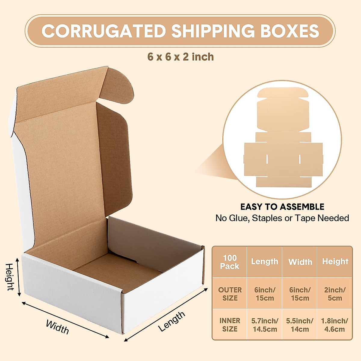 Gersoniel 100 Pcs Small Shipping Boxes 6 x 6 x 2 Inches Christmas Gift Shipping Corrugated Cardboard Mailing Boxes for Small Business Cardboard Corrugated Mailer for Packing(White)