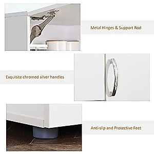 HOMCOM 66" Buffet with Hutch, Freestanding Kitchen Pantry with 2 Large Cabinets, 1 Pull Up Cabinet, 3 Drawers & Wide Countertop, White