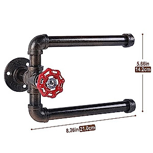 MENZOM Industrial Vintage Wall Mount Towel Rack - Industrial Tubular Paper Towel Rack, Heavy Duty Rustic Iron Pipe Design, Matte Black, with Hardware, for Bath Towels Towels(G)