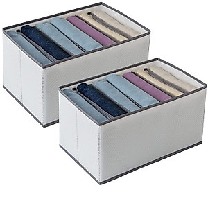 2PCS Wardrobe Clothes Organizer with Support Board Foldable 7 Grids Pants Organizer Washable Drawer Clothes Organizer for Clothes Legging Jeans T-Shirt Scarves