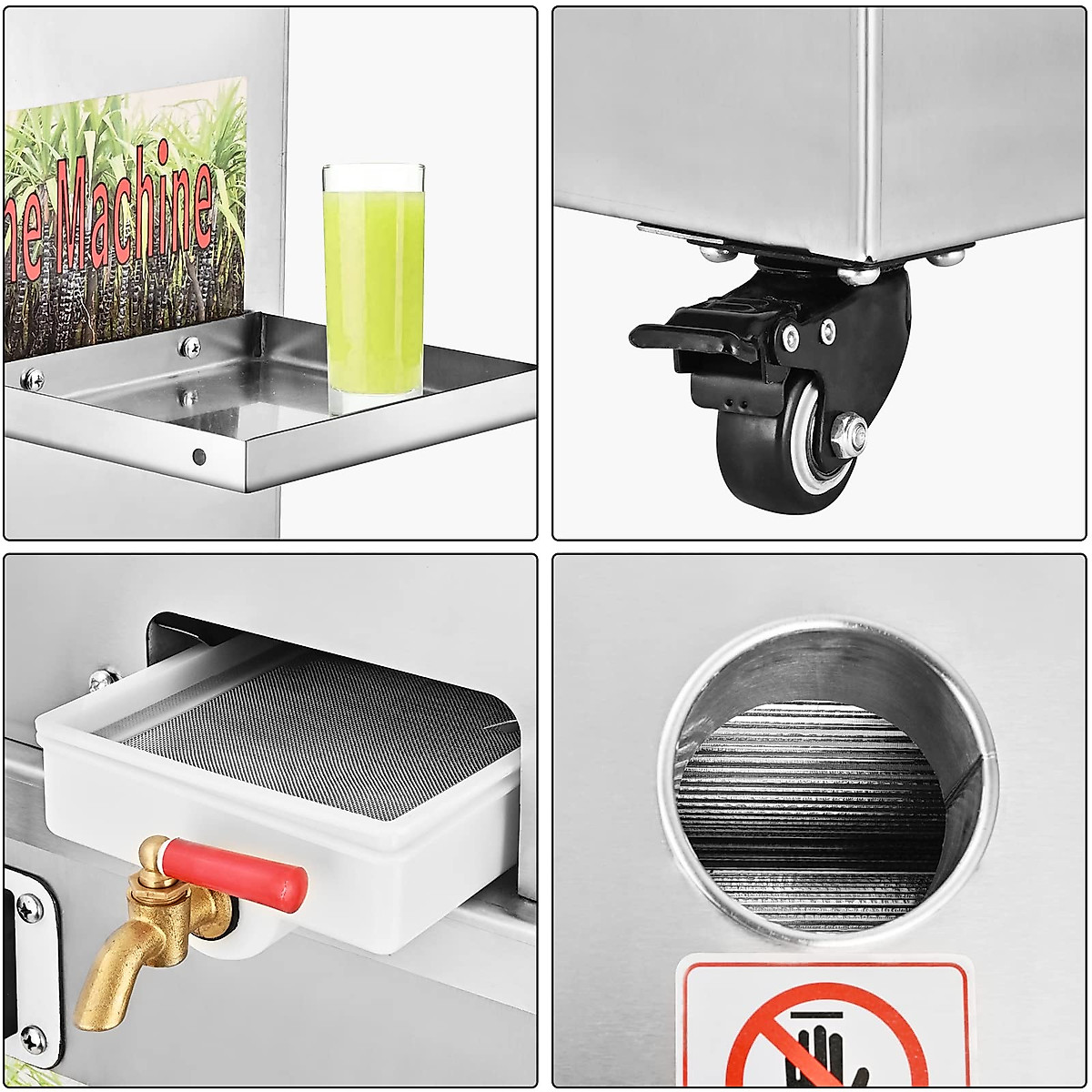 Commercial Electric Sugar Cane Juicer Sugarcane Juicing Extractor 304 Stainless Steel Celery Ginger Sweet Sorghum Press Machine, 110V 350W