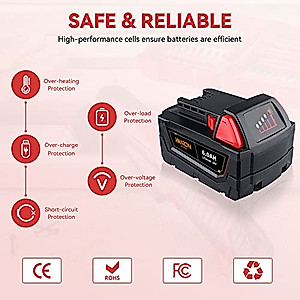 VANON 2 Pack High Output 6.0Ah M-18 Battery Replace for Milwaukee 18V Battery Lithium ion XC 48-11-1850 48-11-1852 48-11-1860 48-11-1828 with Premium Rechargeable System Chip Batteries