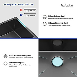 33 Black Kitchen Sink Double Bowl - Sarlai 33 inch Undermount Sink Stainless Steel 16 Gauge Gunmetal Black Double Bowl 50/50 Divide Under Counter Kitchen Sink Basin