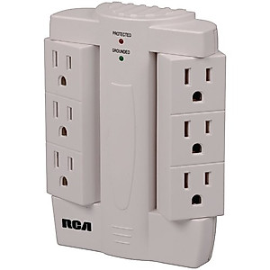 RCA PSWTS6F Wall Tap Surge Protector with 6 Swivel Outlets,White