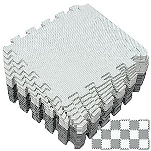 Yostrong 18 Tiles Interlocking Puzzle Foam Baby Play Mat with Straight Edges for Playing - EVA Babies Crawling Mat | Rubber Floor Work out Mats for Home Gym. White, Gray. YOC-ALb18S18