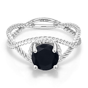 Gem Stone King 925 Sterling Silver Black Onyx Rope Designed Ring For Women (1.28 Cttw, Round 7MM, Gemstone Birthstone, Available In Size 5, 6, 7, 8, 9)