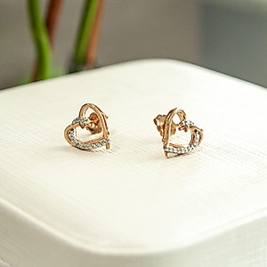 Timeless Love 1/10 ct Diamond Heart Shaped Earrings Set in Sterling Silver with 14K Pink Gold Plating, Dainty Jewelry, Women’s Fashion Earrings, Earring Closure: Post & Nut