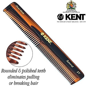 Kent 2T 6 Inch Double Tooth Hair Dressing Comb, Fine and Wide Tooth Dresser Comb For Hair, Beard and Mustache, Coarse and Fine Hair Styling Grooming Comb for Men, Women and Kids. Made in England