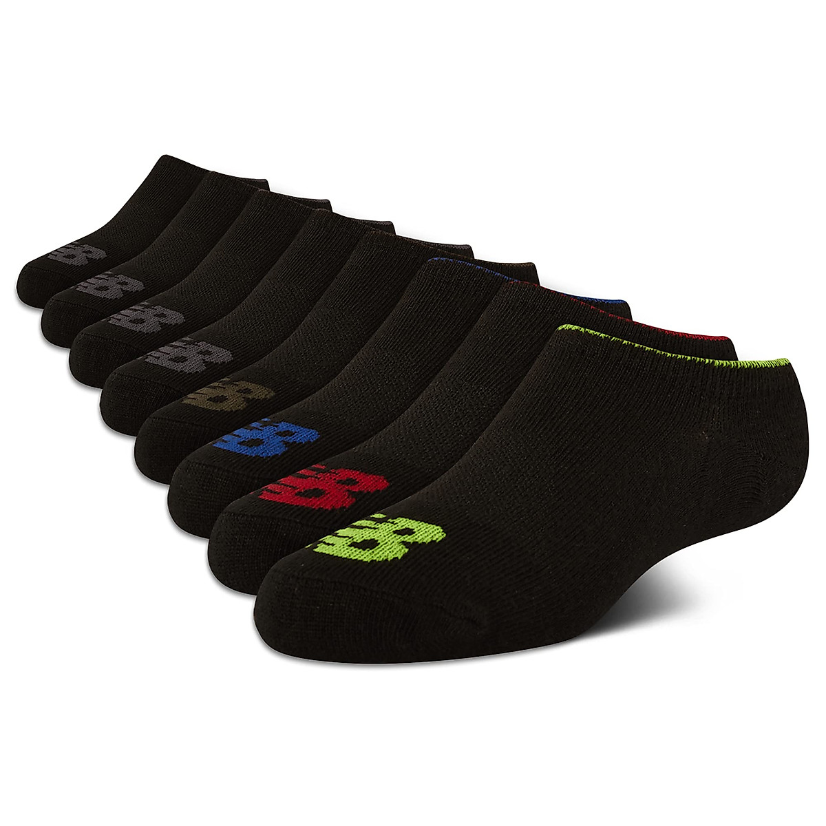 New Balance Boys' No Show Invisible Liner Socks (8 Pack), Size Medium, Black