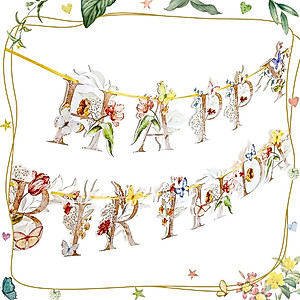 Flower Butterfly Happy Birthday Banner, Boho Groovy Floral and Butterflies Birthday Letters, Wildflower Butterfly Garden Party Decorations for 1st Sweet 16 21st 30th 40th 50th 60th 70th Birthday Party