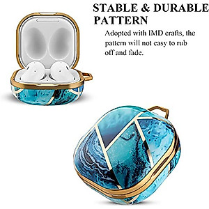 YOMPLOW Case Compatible with Samsung Galaxy Buds Live/Buds Pro - 2021 Hard Carrying Case Protective Wireless Charging Cover Skin with Keychain for Women&Girls (Blue Marble)