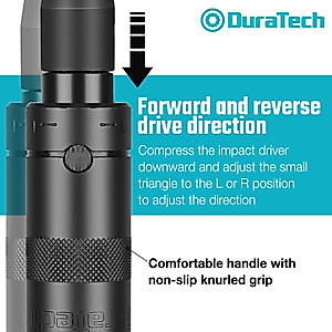 DURATECH 3/8 Inch Drive Manual Impact Driver, Reversible Hand Screwdriver Set, with S2 Steel Bits, 5-Piece, for Tighten/Rusted Fasteners, organized in storage case